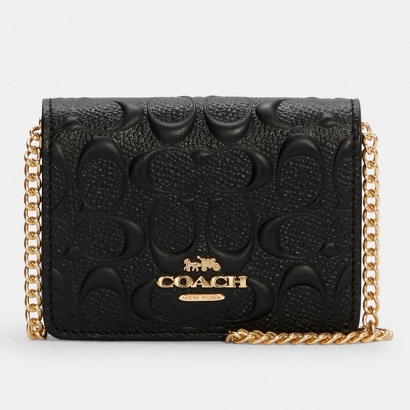 Coach | Bags | Coach Mini Chain Wallet Signature Leather | Poshmark